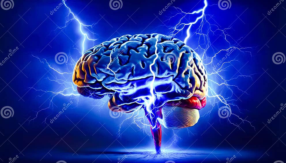 An Image of Human Brain with Lightning Coming Out of it. Generative AI ...