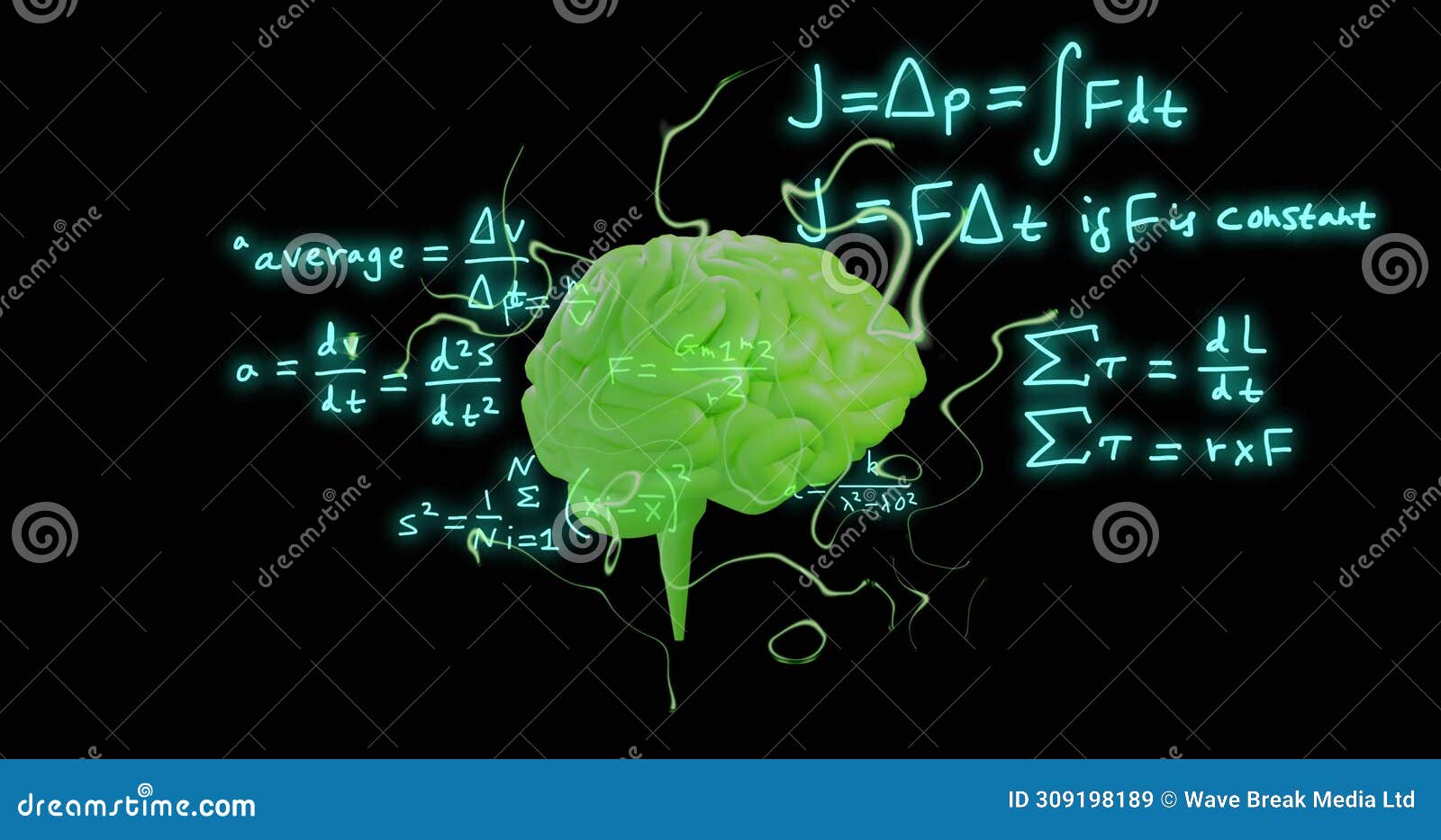 Image of Human Brain and Mathematical Data Processing on Black ...
