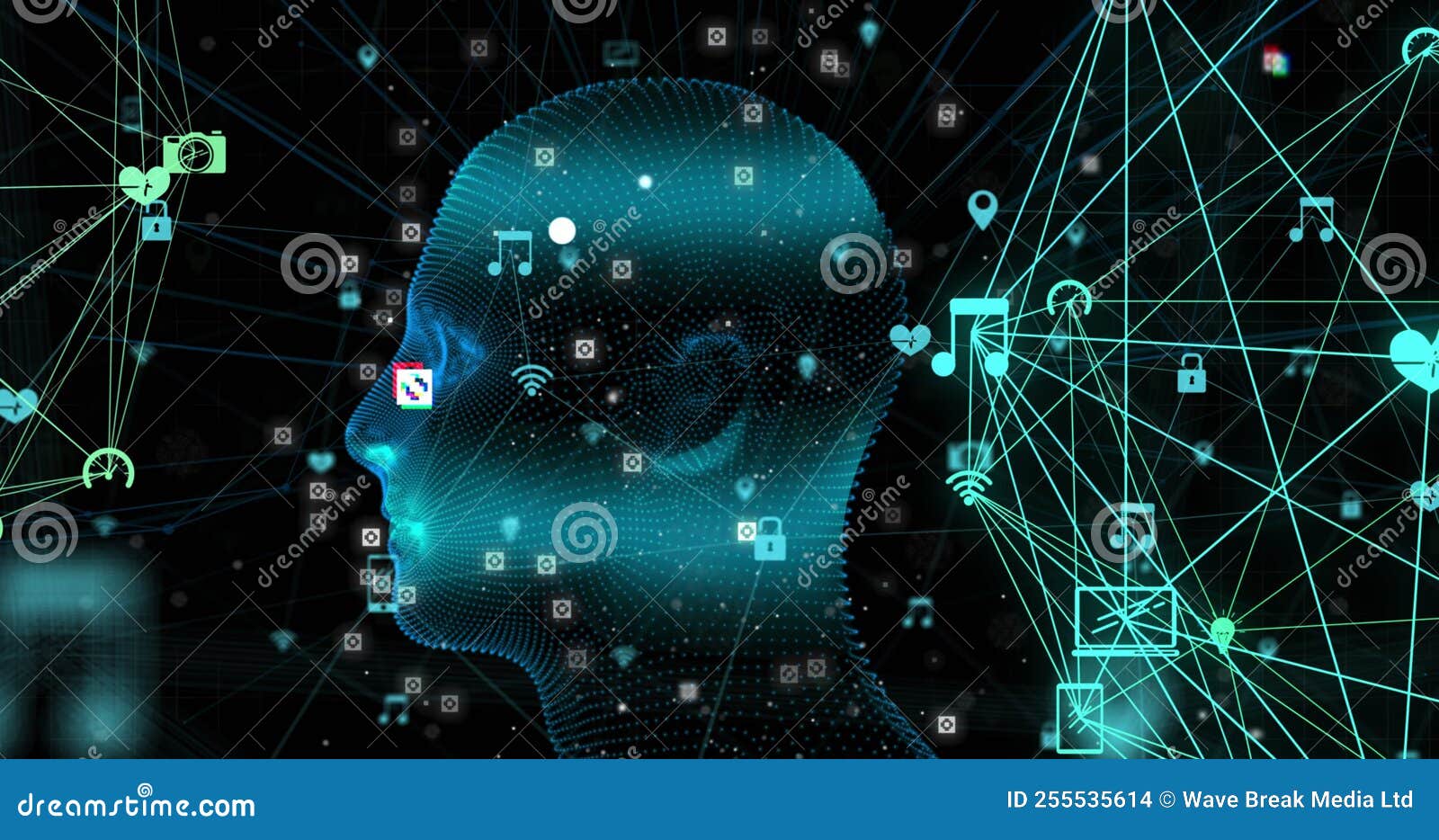 Image of Human Head Spinning with Digital Interface Connections ...