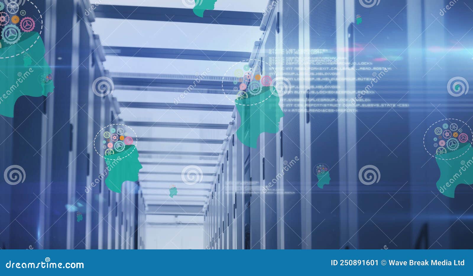 Image of Human Heads with Cogs and Data Processing Over Computer ...