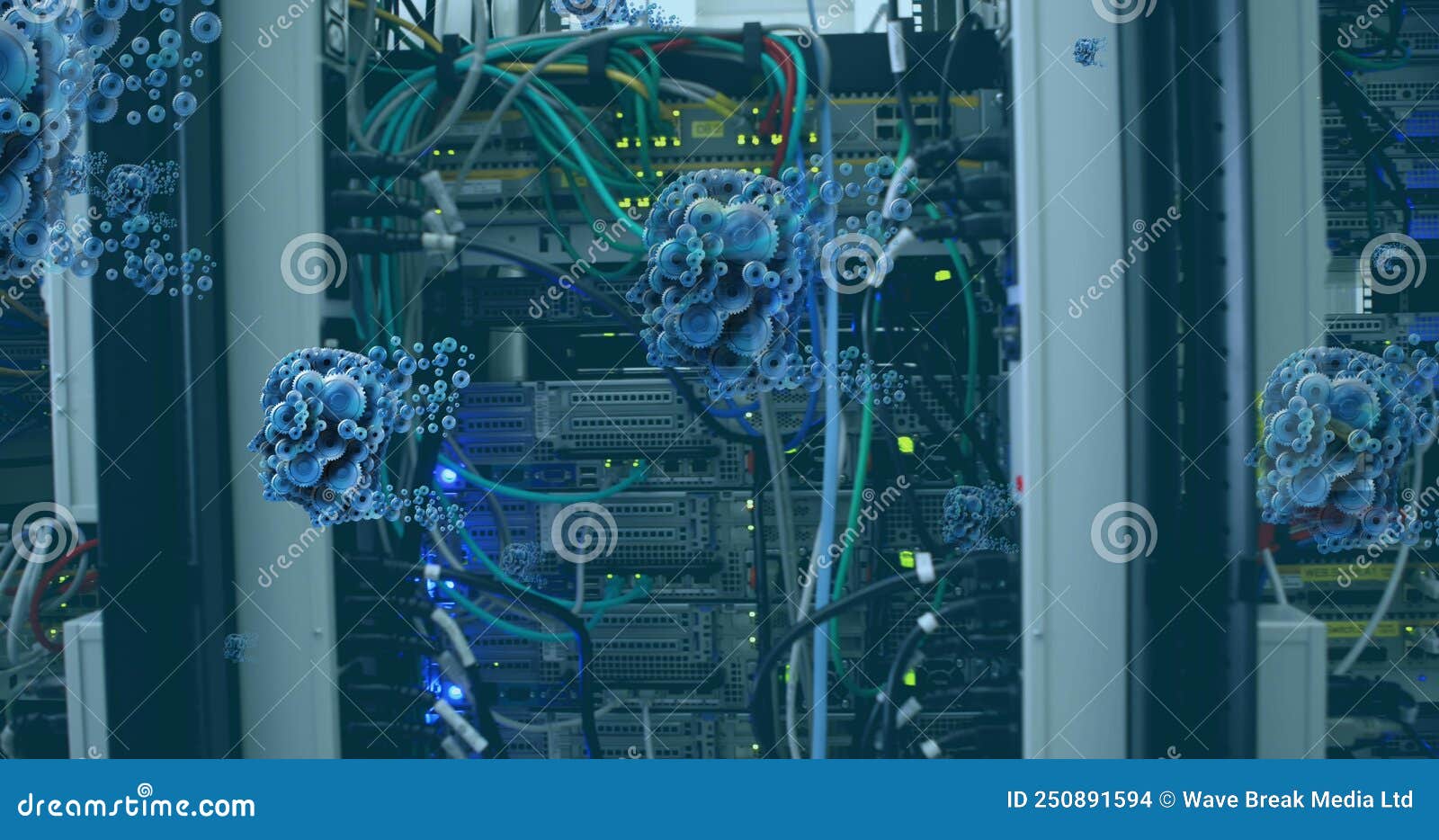 Image of Human Heads Formed with Cogs Over Computer Server Stock Photo ...