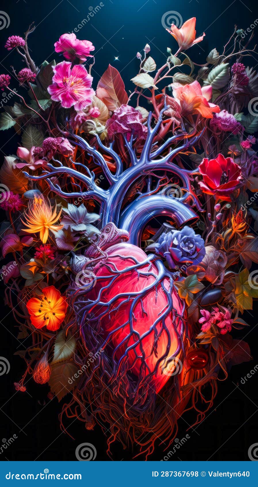 Image of Human Heart Surrounded by Flowers and Leaves. Generative AI ...