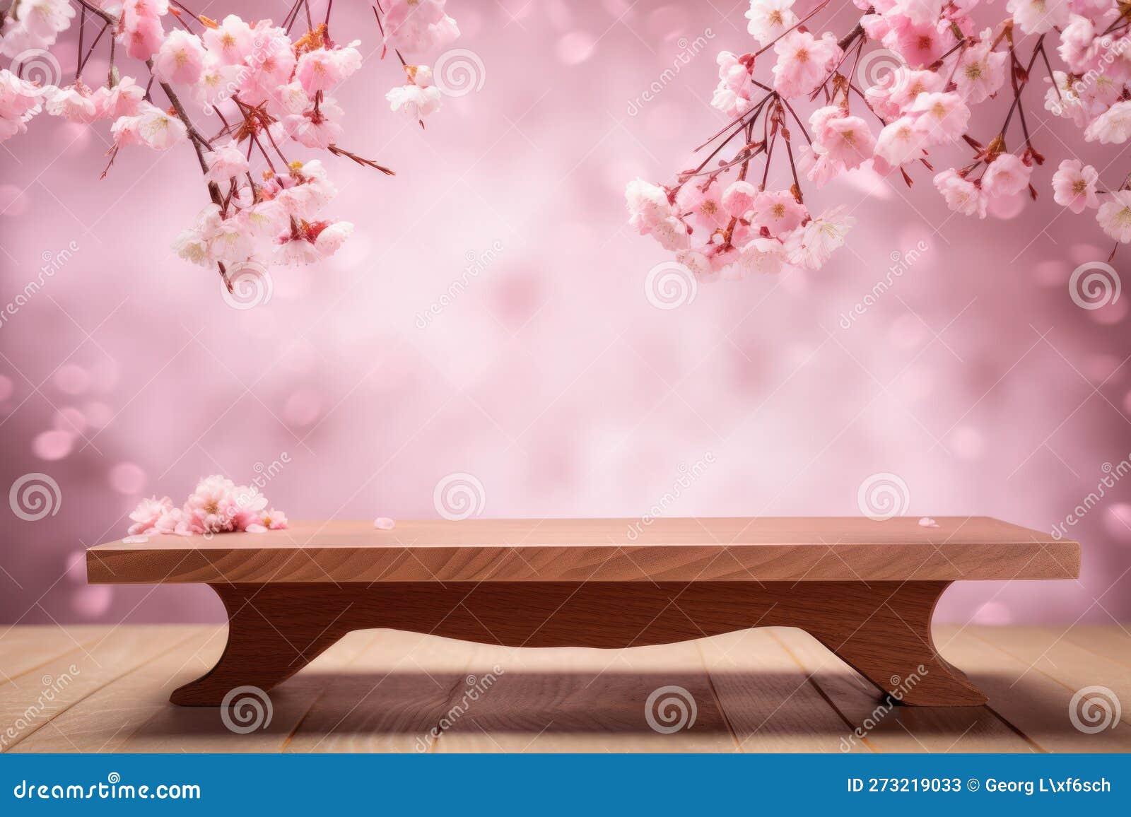 Wooden Table Top Product Display with Cherry Blossom Background - High ...