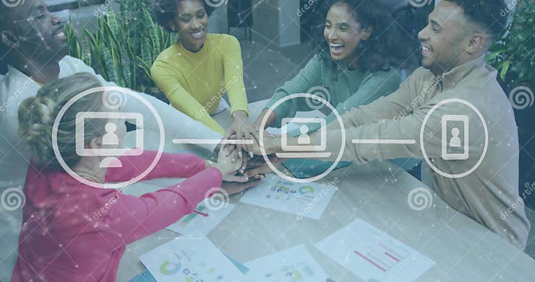 Image of Icons and Data Processing Over Diverse Business People ...