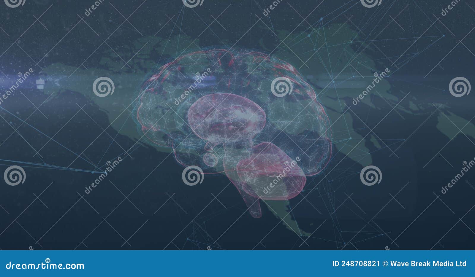 Image of Icons, Data and Rotating Brain Over World Map Stock ...