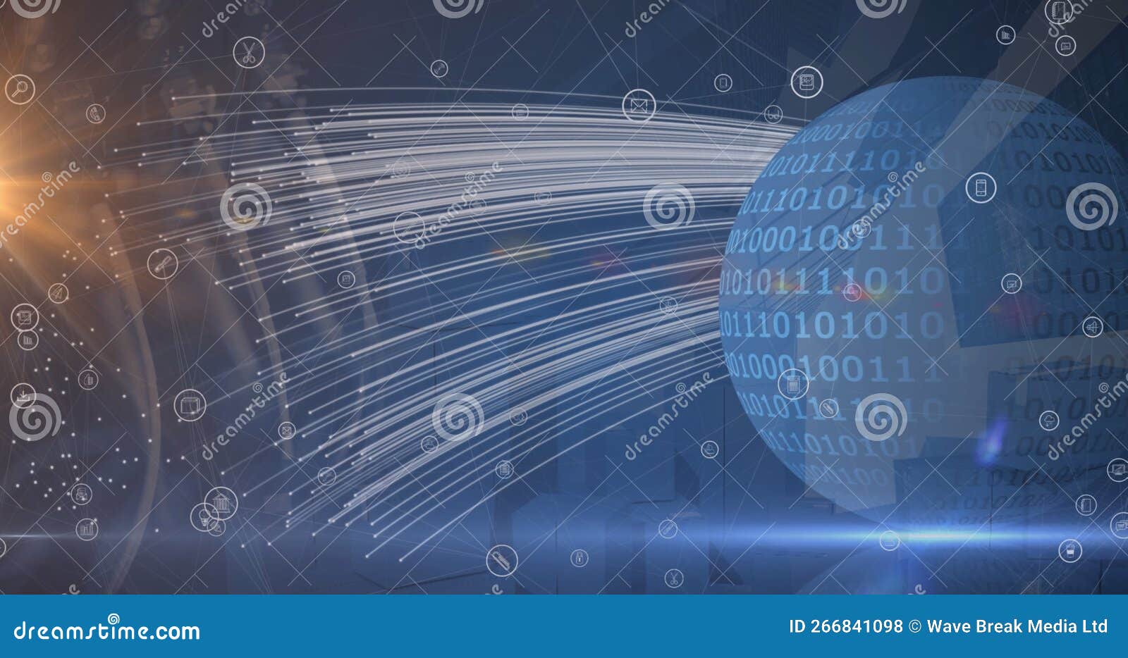 Image of Icons Floating Over Globe and Binary Code Stock Illustration - Illustration of cloud ...