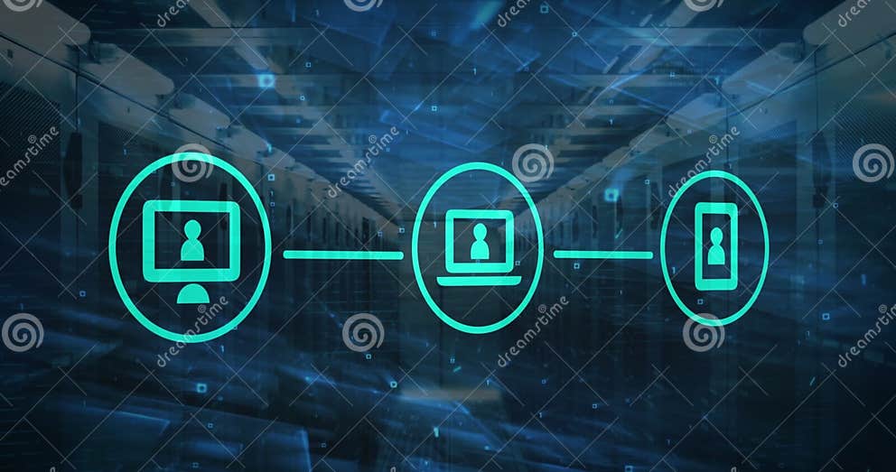 Image of Icons, Neon Lines, Data Processing Over Servers Stock Illustration - Illustration of ...