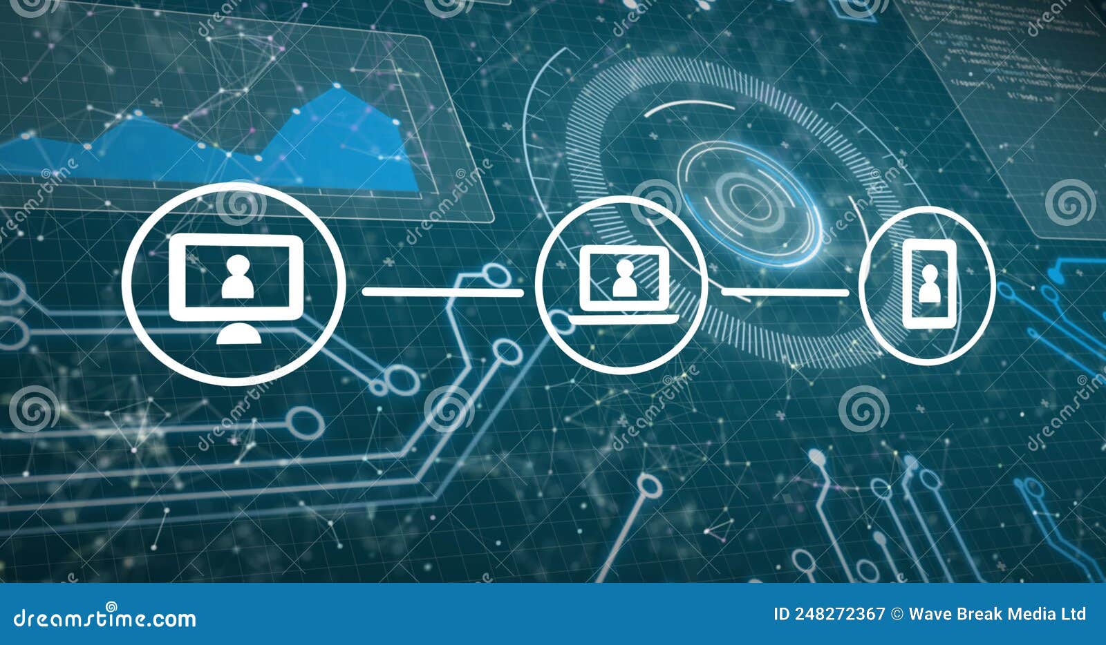 Image of Icons with Network of Connections, Scope Scanning and Data ...