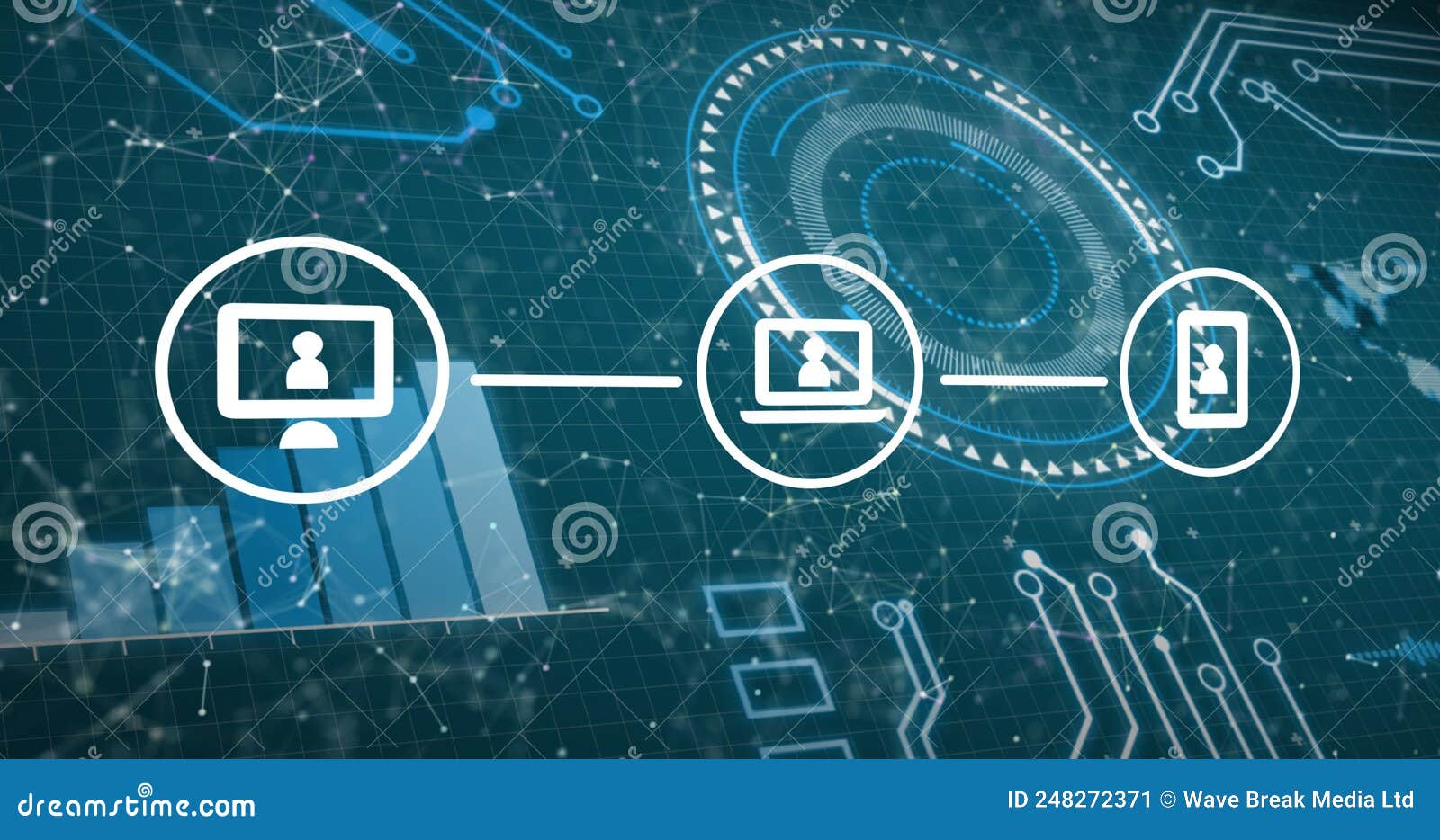 Image of Icons with Network of Connections, Scope Scanning and Data ...