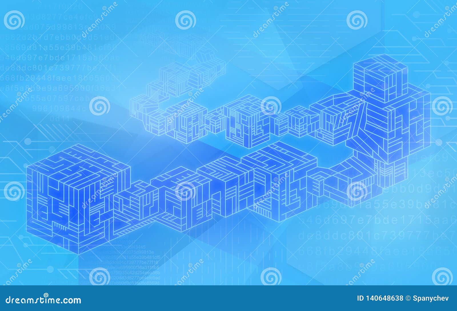 The Image Illustrates Blockchain - The Series Of Data Blocks. Blue ...