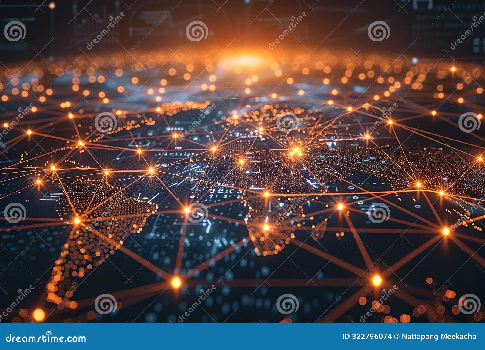 Global Digital Network Orange Light. Generative Ai Stock Photo - Image ...