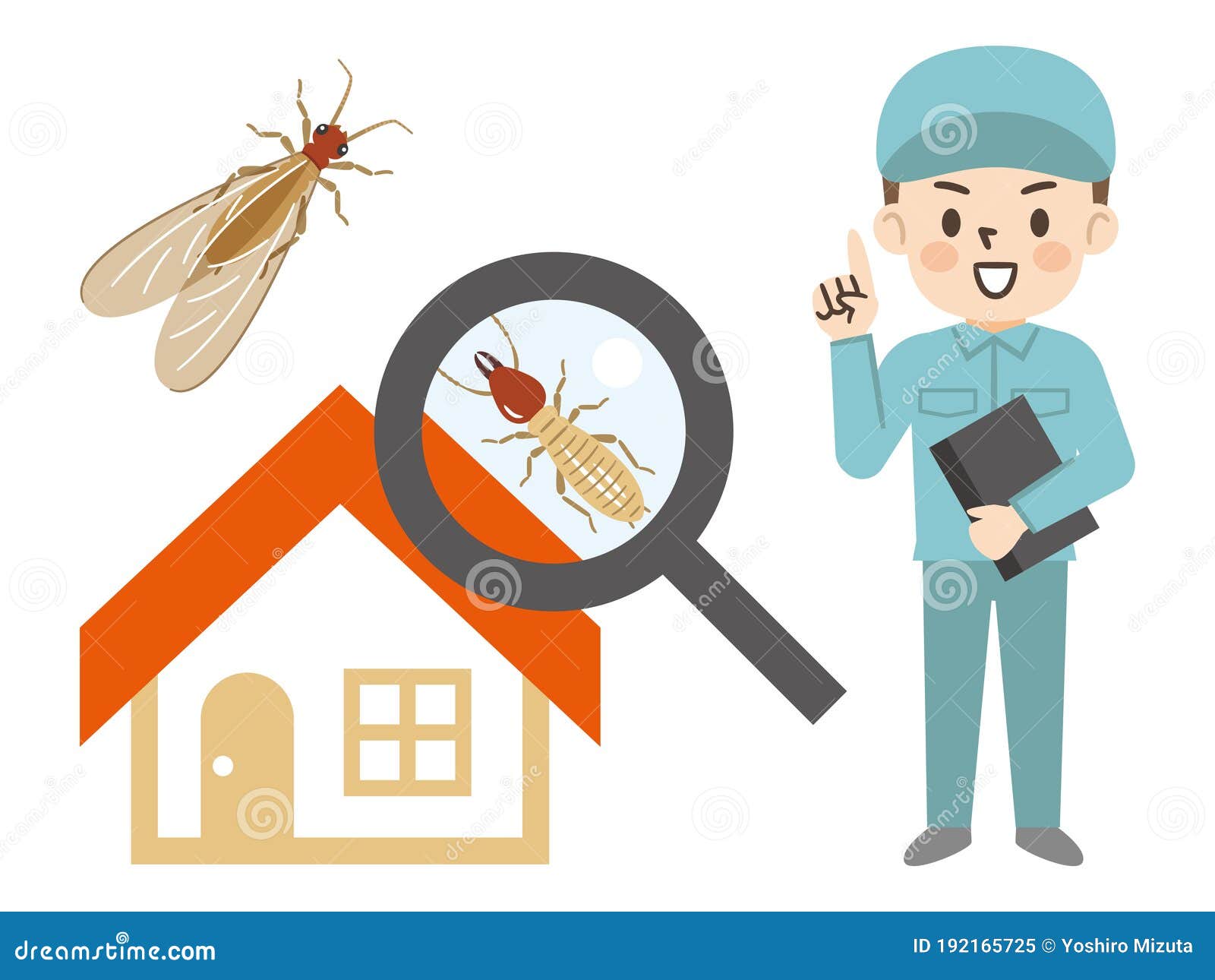 Image Illustration of Pest Control Worker and Termite Stock Vector ...