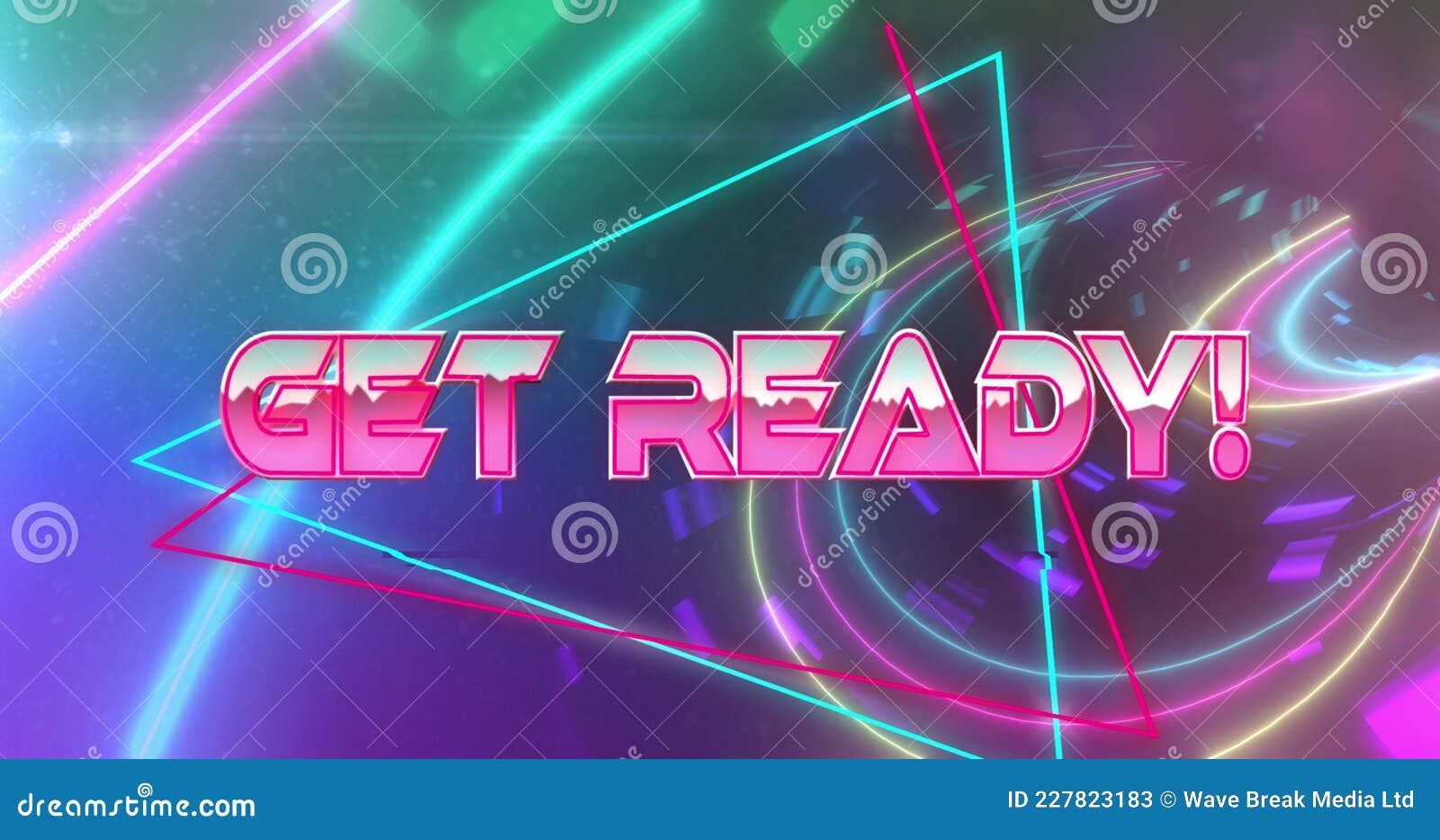 Get Ready Image Game Screen Over Triangles and Glowing Neons Stock ...