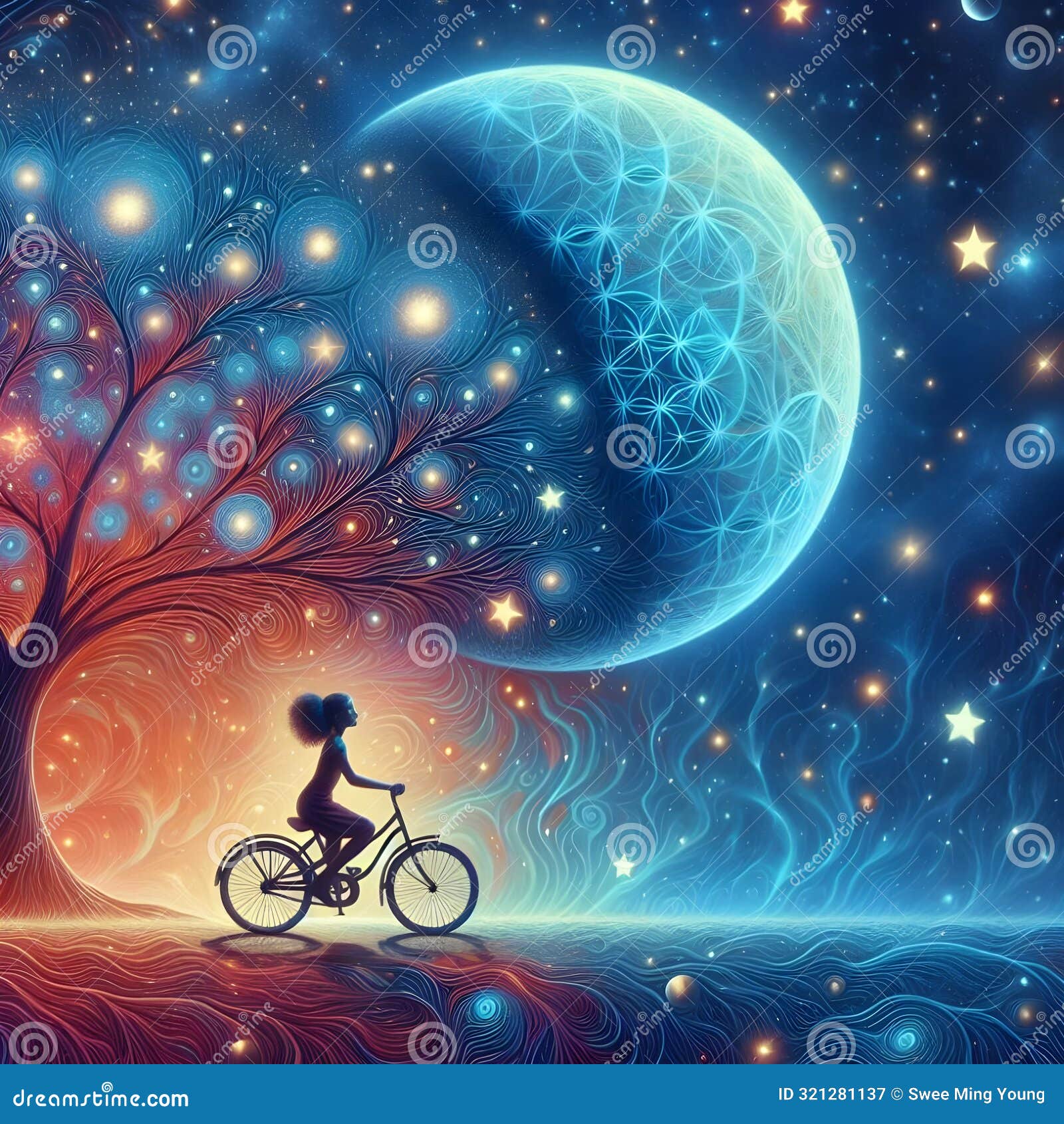 Image of an Imaginary Moon,stars and Celestial Tree of Life in a ...