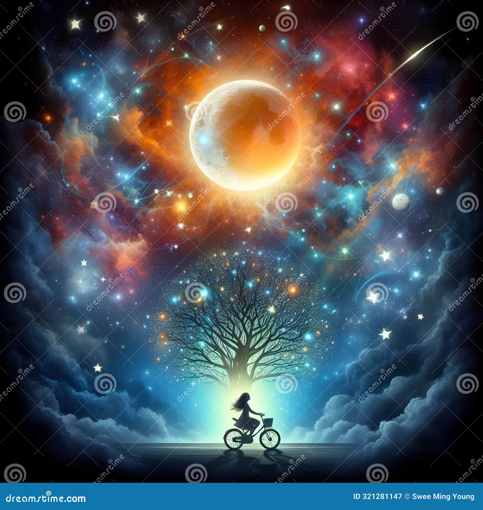 Image of an Imaginary Moon,stars and Celestial Tree of Life in a ...