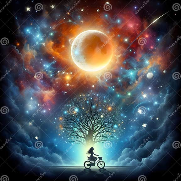 Image of an Imaginary Moon,stars and Celestial Tree of Life in a ...