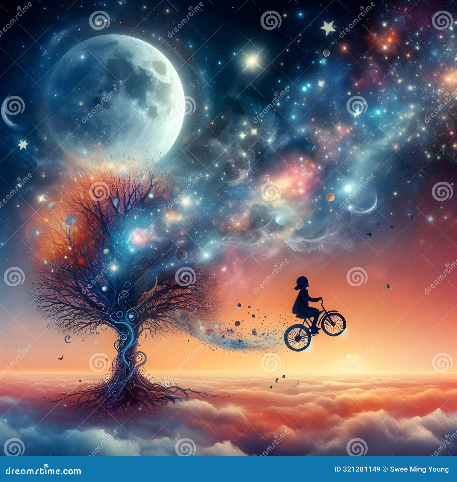 Image of an Imaginary Moon,stars and Celestial Tree of Life in a ...