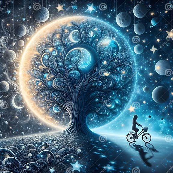Image of an Imaginary Moon,stars and Celestial Tree of Life in a ...