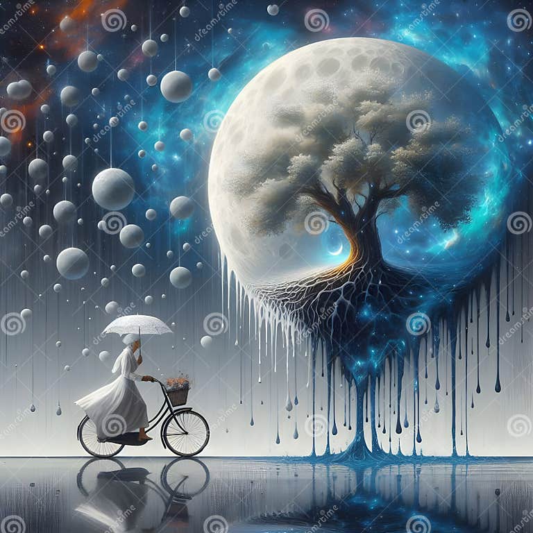 Image of an Imaginary Moon,stars and Celestial Tree of Life in a ...