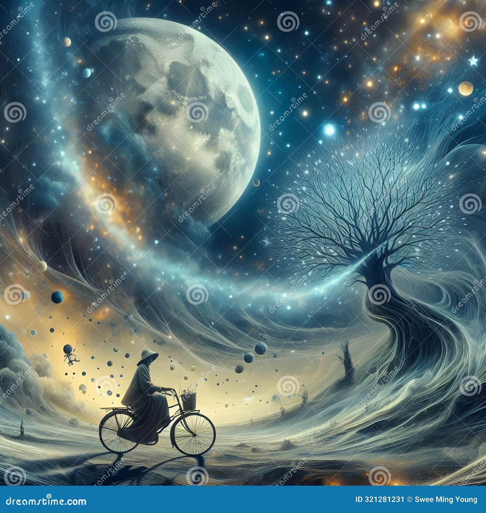 Image of an Imaginary Moon,stars and Celestial Tree of Life in a ...