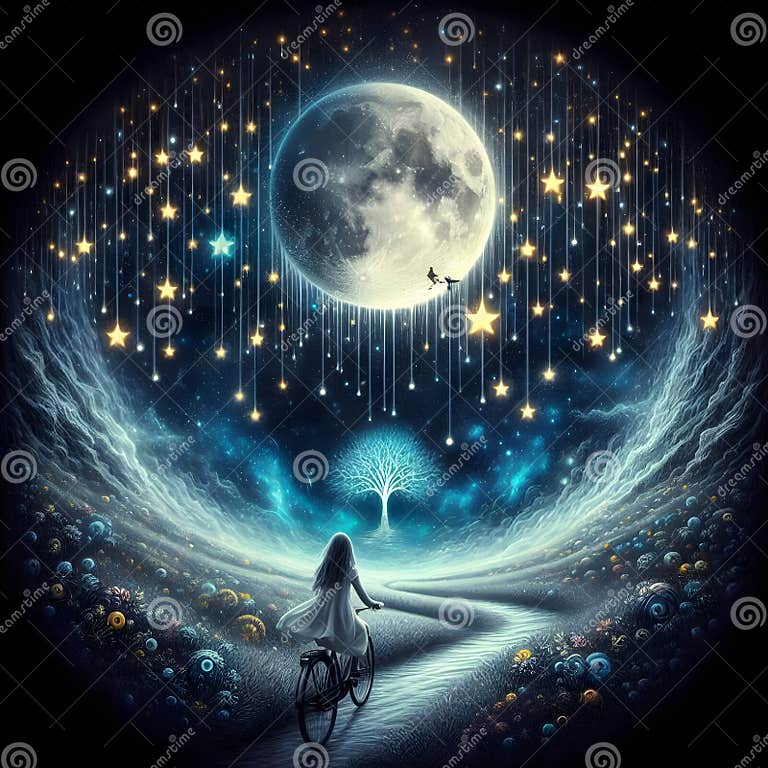 Image of an Imaginary Moon,stars and Celestial Tree of Life in a ...