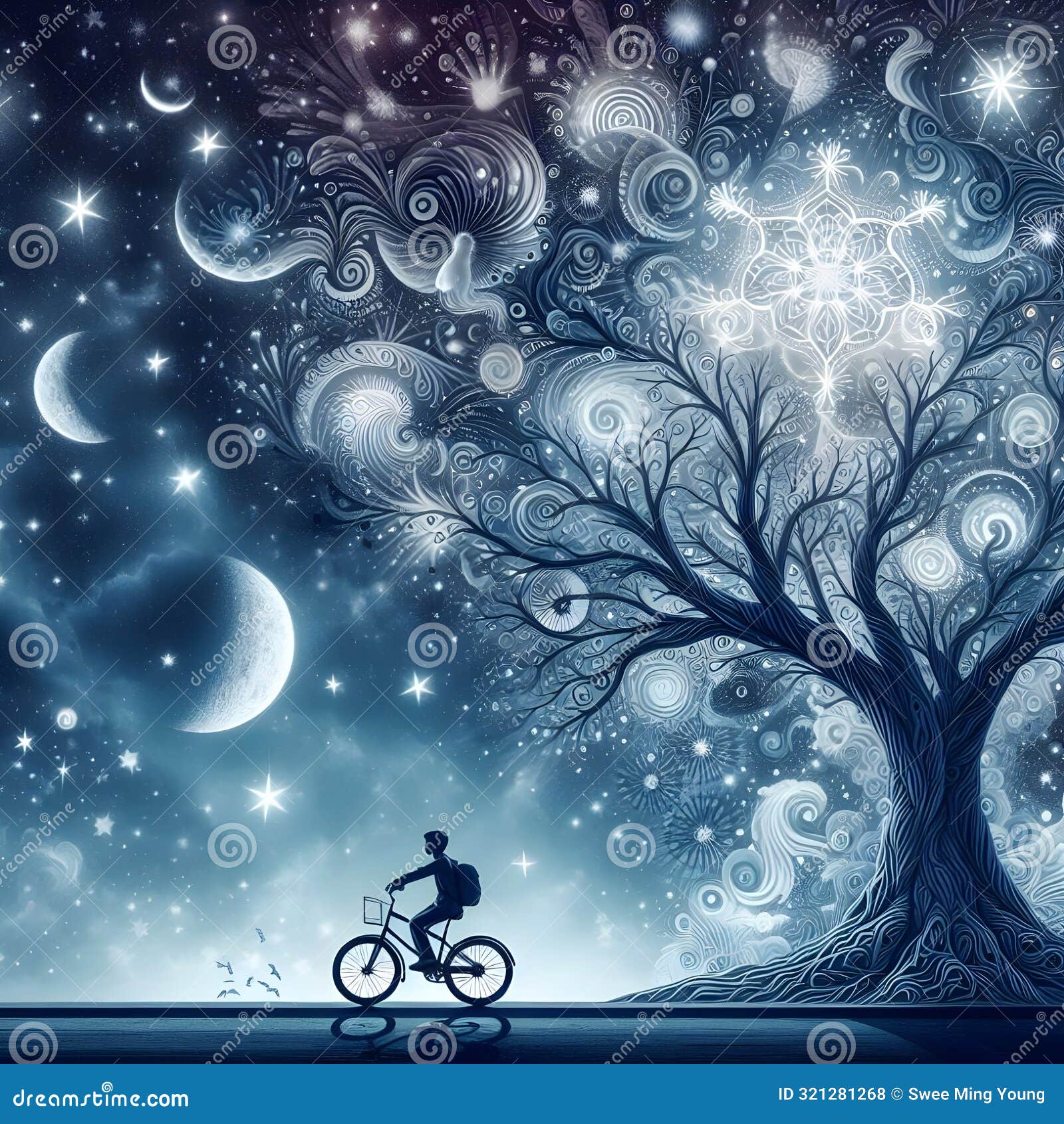 Image of an Imaginary Moon,stars and Celestial Tree of Life in a ...