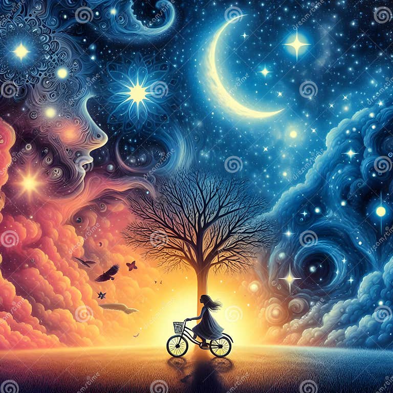 Image of an Imaginary Moon,stars and Celestial Tree of Life in a ...