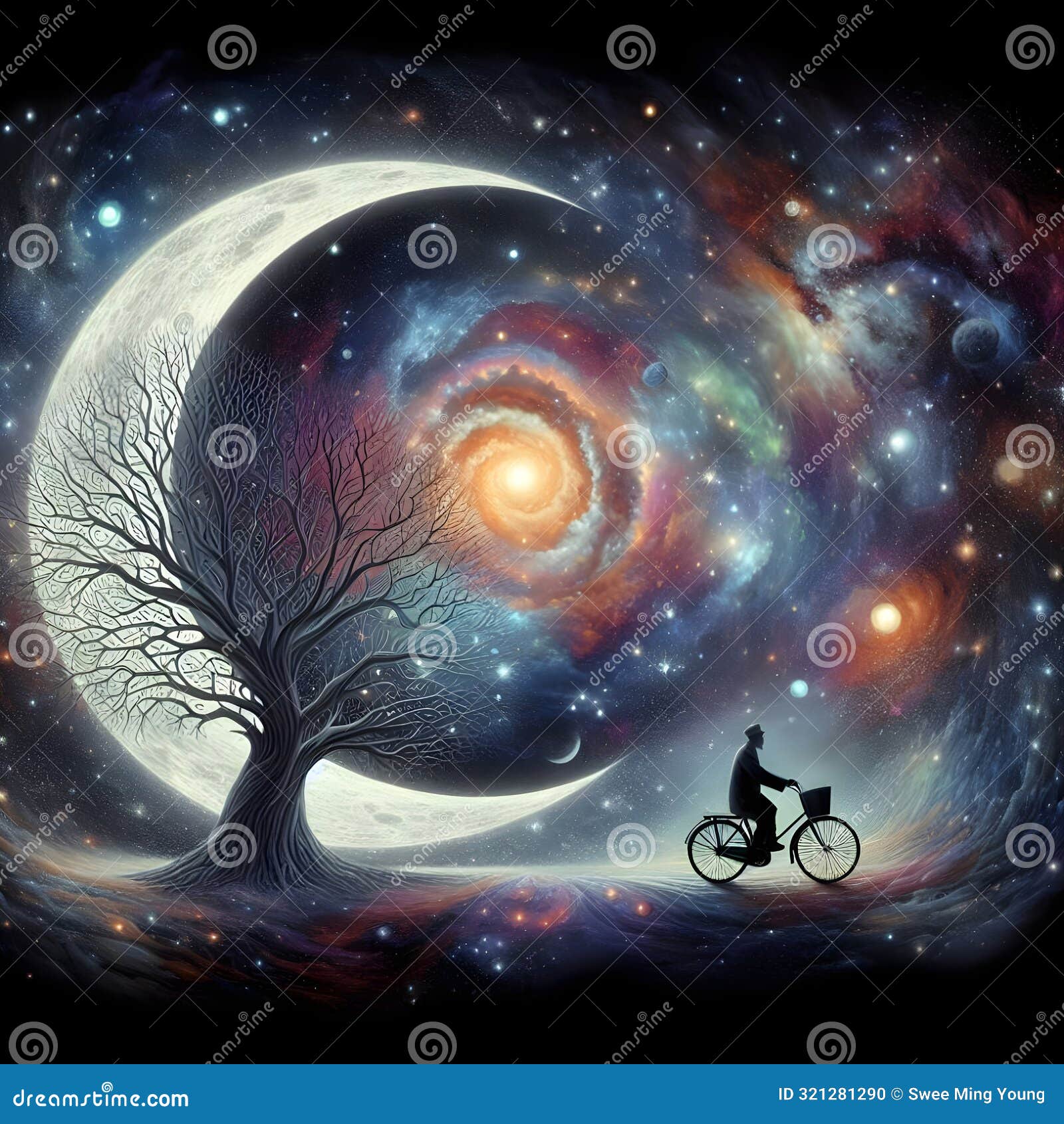 Image of an Imaginary Moon,stars and Celestial Tree of Life in a ...