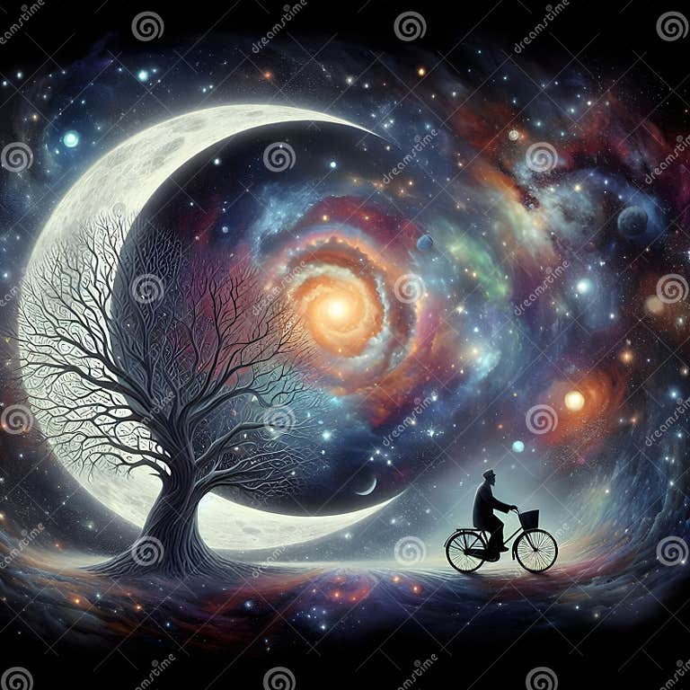 Image of an Imaginary Moon,stars and Celestial Tree of Life in a ...
