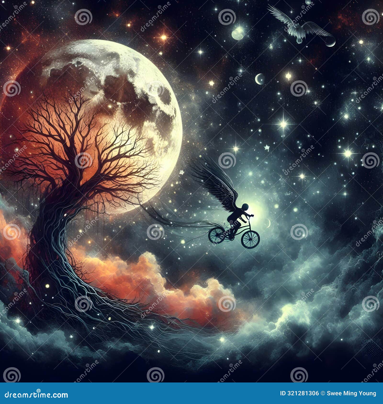 Image of an Imaginary Moon,stars and Celestial Tree of Life in a ...