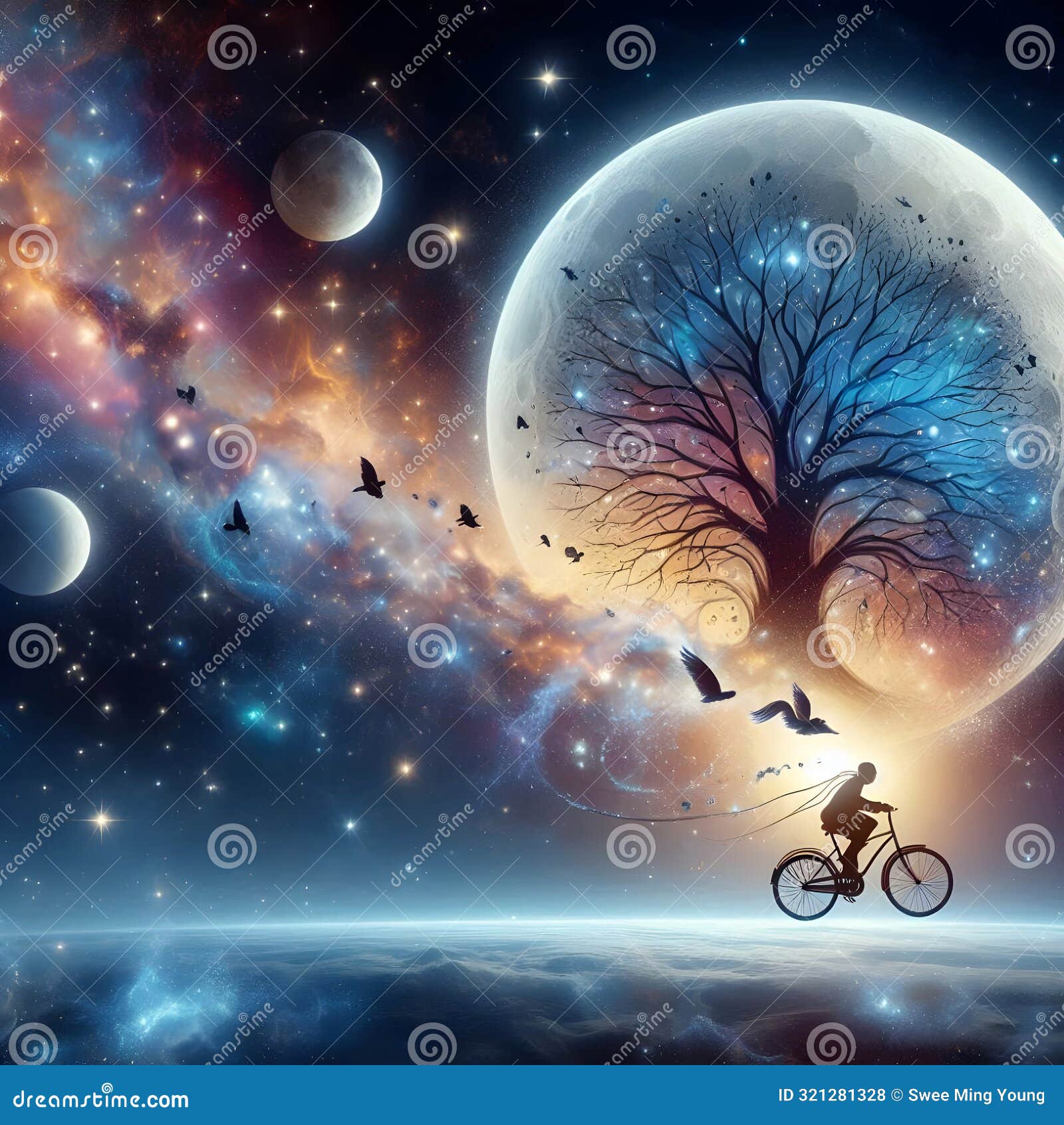 Image of an Imaginary Moon,stars and Celestial Tree of Life in a ...