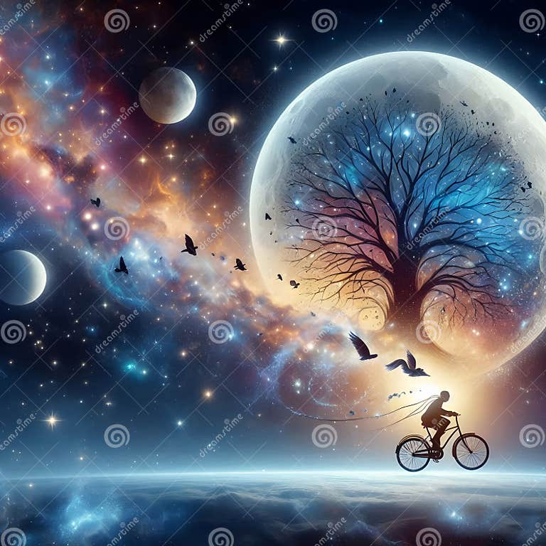 Image of an Imaginary Moon,stars and Celestial Tree of Life in a ...