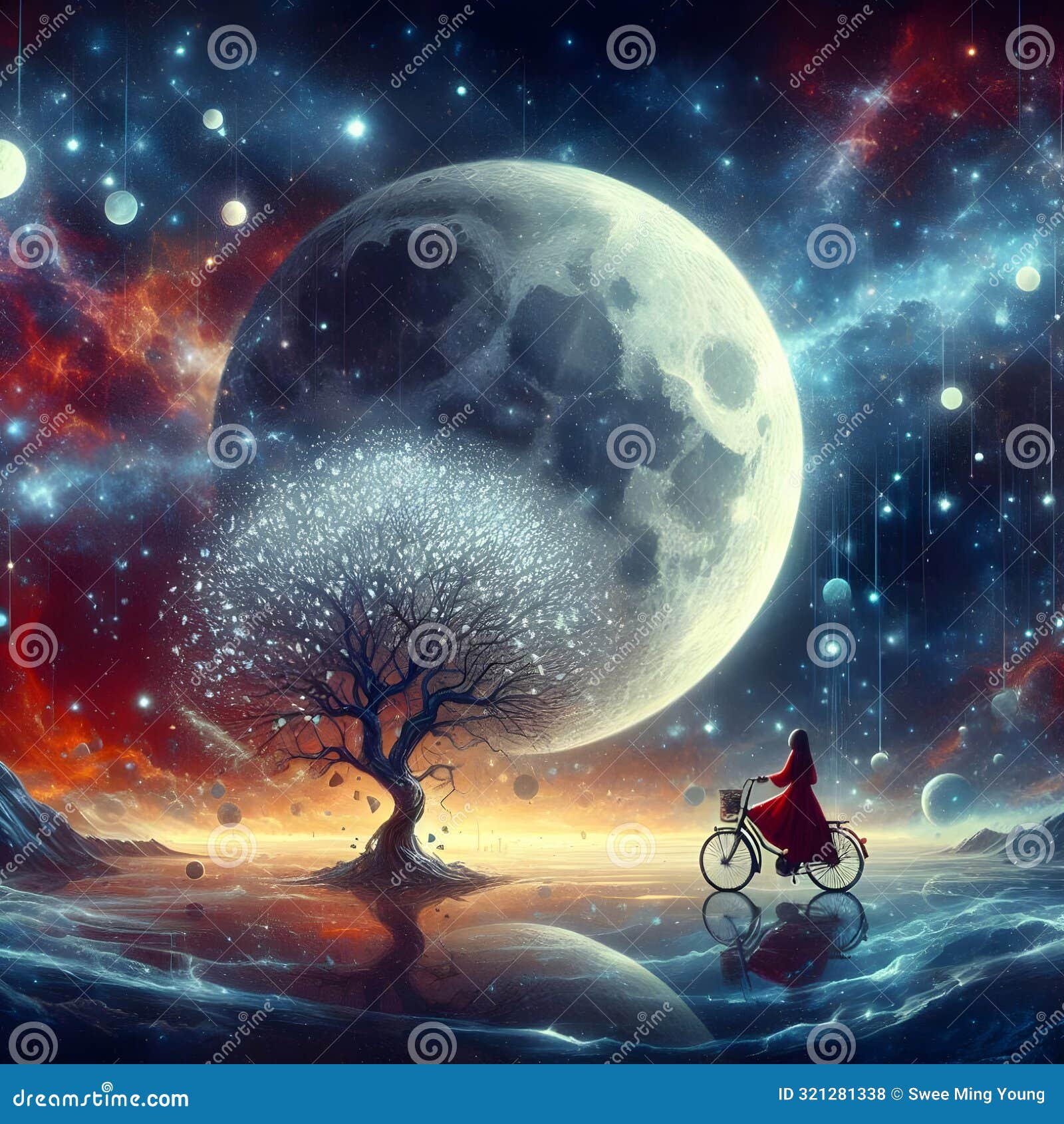 Image of an Imaginary Moon,stars and Celestial Tree of Life in a ...