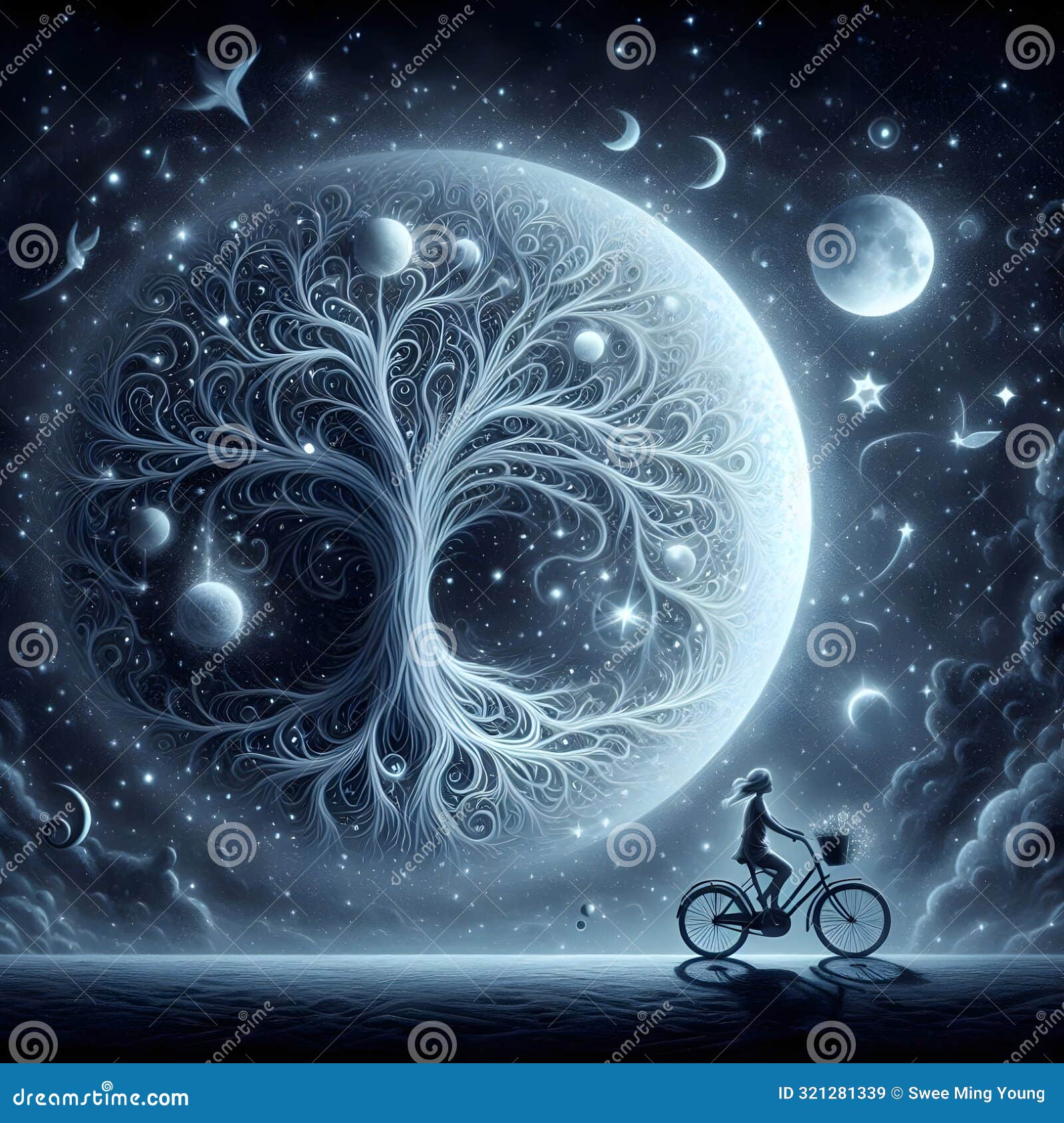 Image of an Imaginary Moon,stars and Celestial Tree of Life in a ...