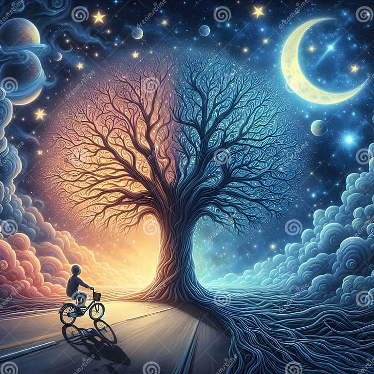 Image of an Imaginary Moon,stars and Celestial Tree of Life in a ...