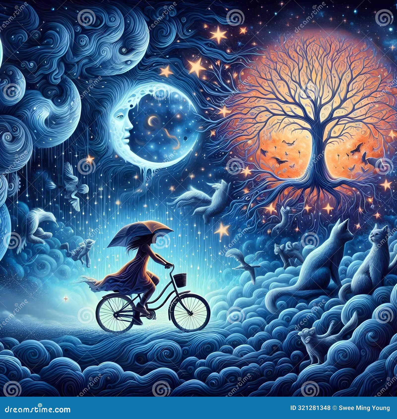 Image of an Imaginary Moon,stars and Celestial Tree of Life in a ...