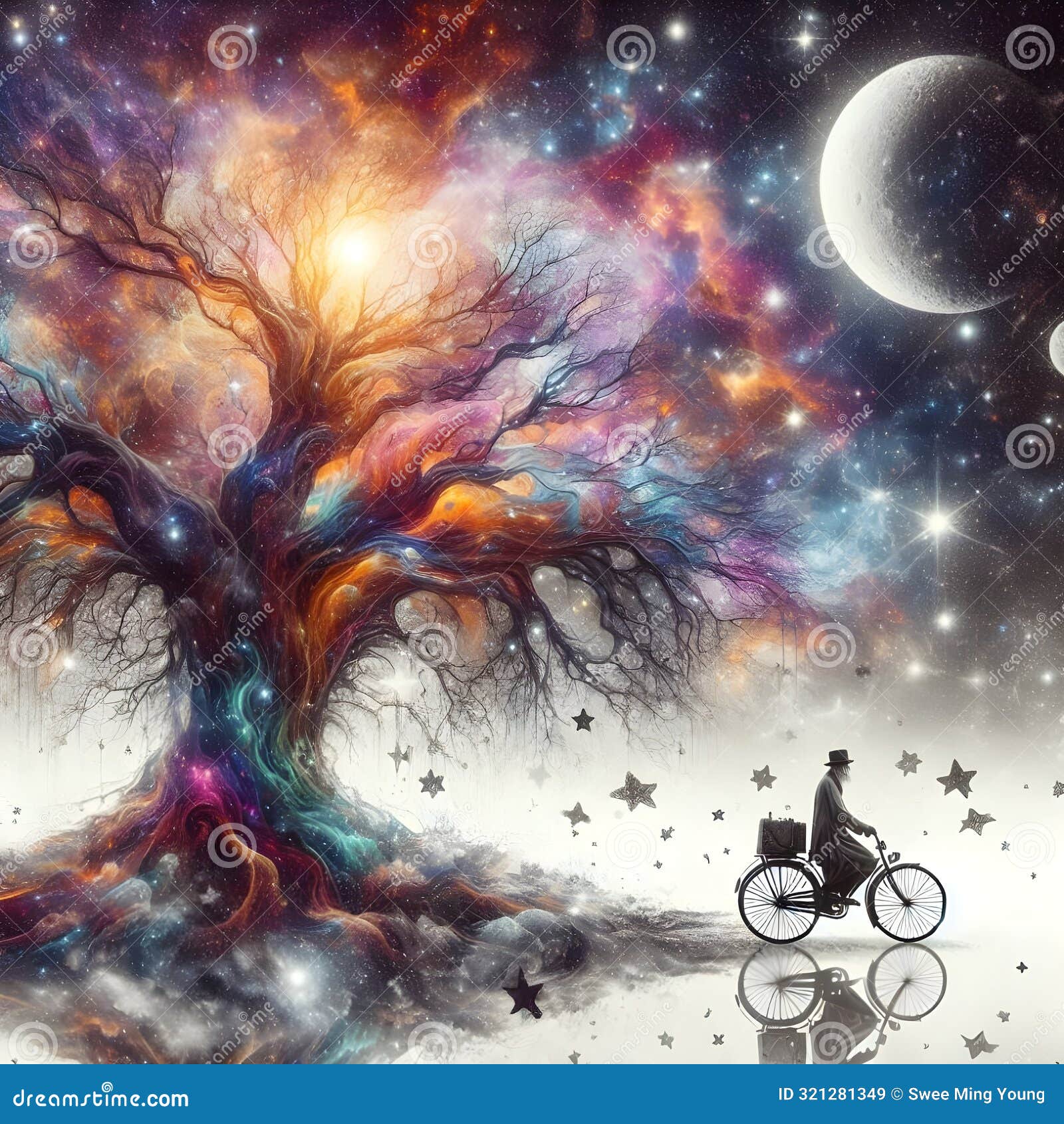 Image of an Imaginary Moon,stars and Celestial Tree of Life in a ...