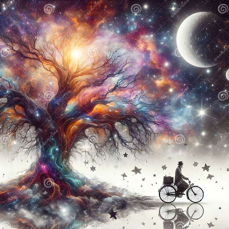 Image of an Imaginary Moon,stars and Celestial Tree of Life in a ...