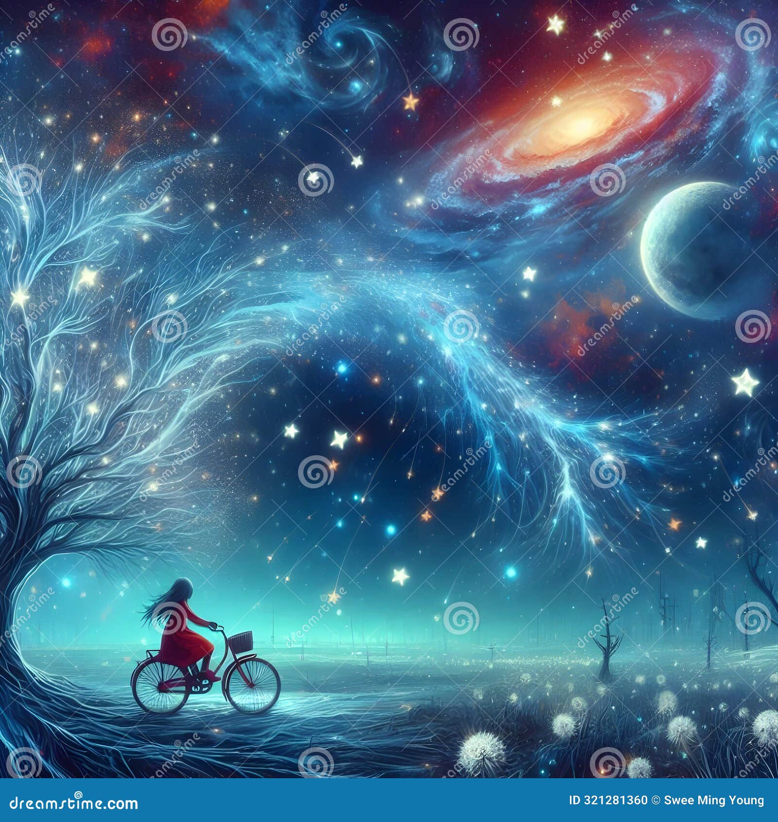 Image of an Imaginary Moon,stars and Celestial Tree of Life in a ...