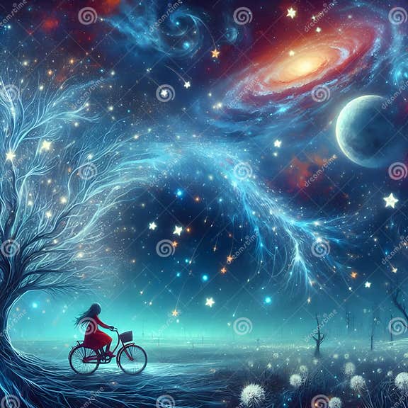 Image of an Imaginary Moon,stars and Celestial Tree of Life in a ...