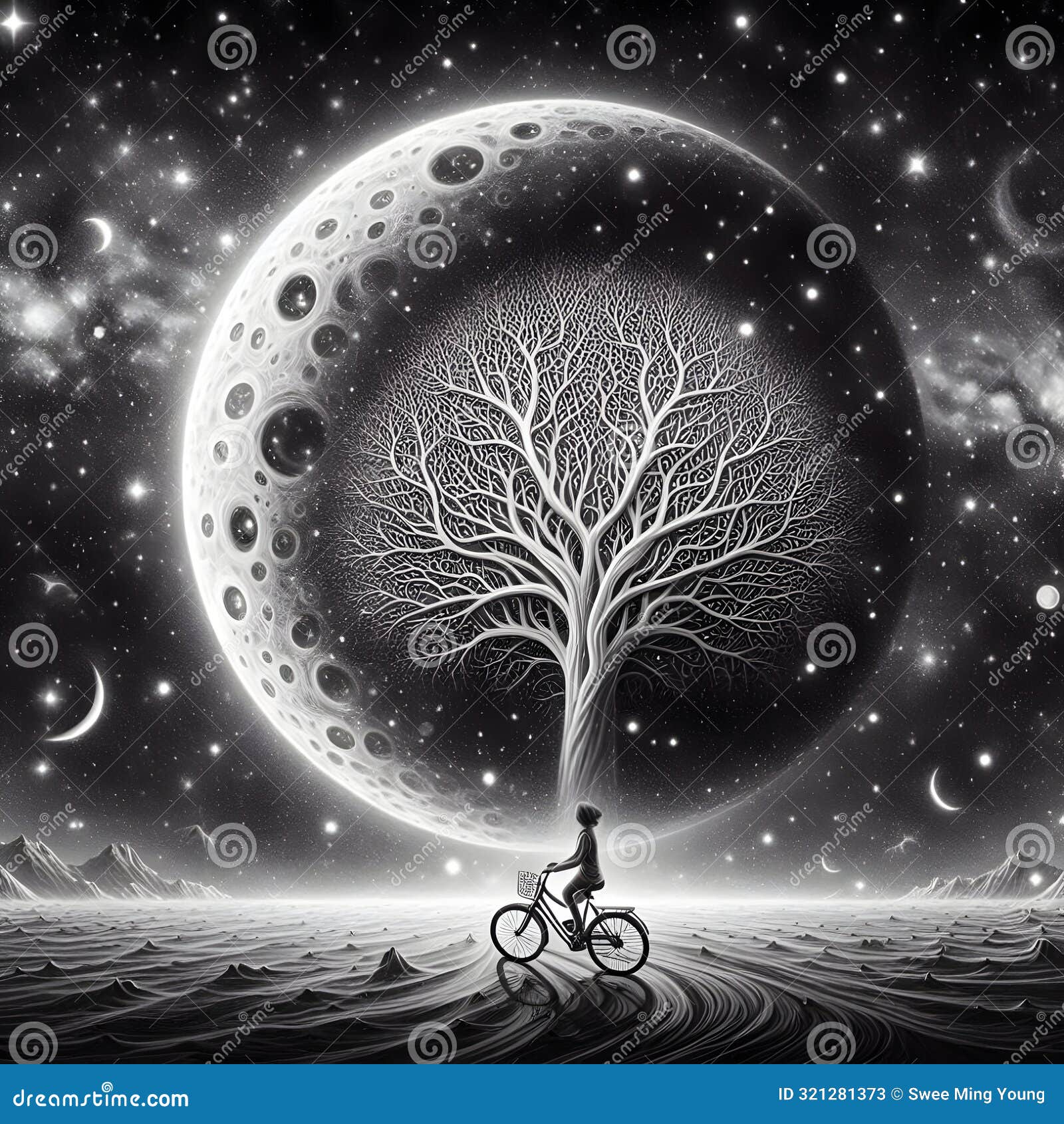 Image of an Imaginary Moon,stars and Celestial Tree of Life in a ...