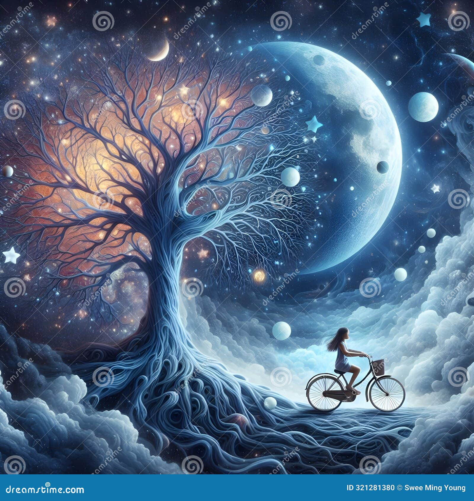 Image of an Imaginary Moon,stars and Celestial Tree of Life in a ...