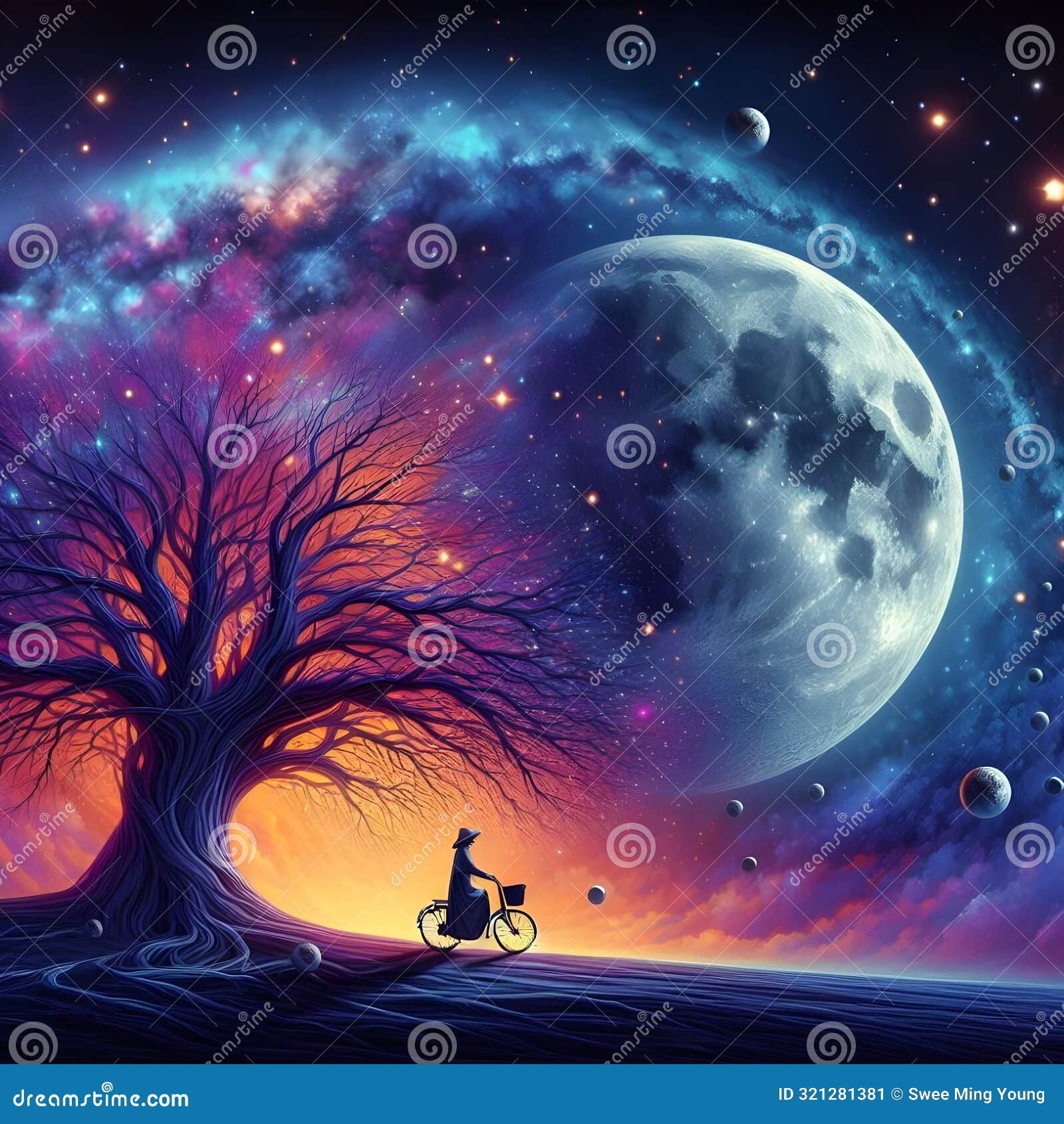 Image of an Imaginary Moon,stars and Celestial Tree of Life in a ...