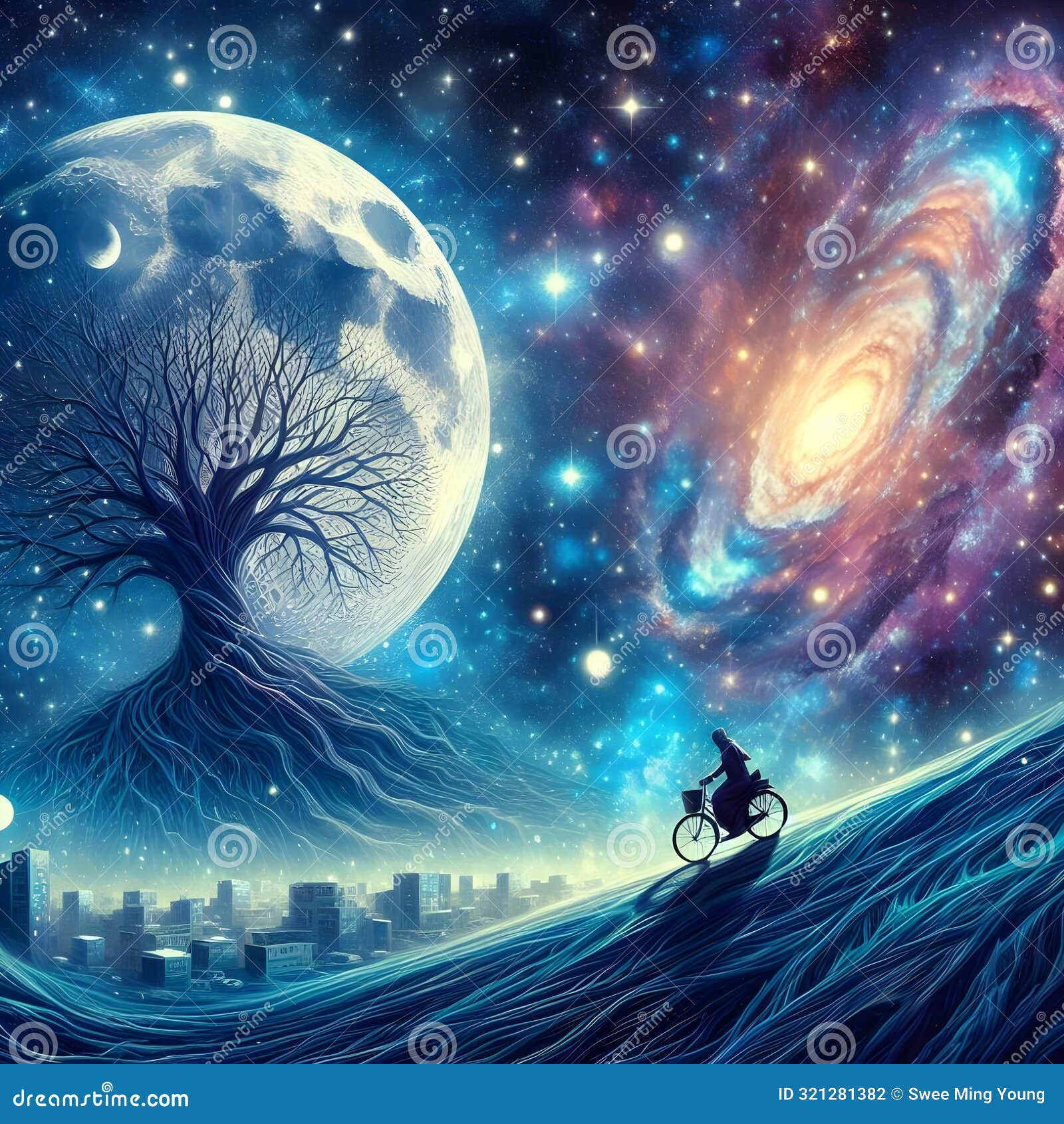 Image of an Imaginary Moon,stars and Celestial Tree of Life in a ...