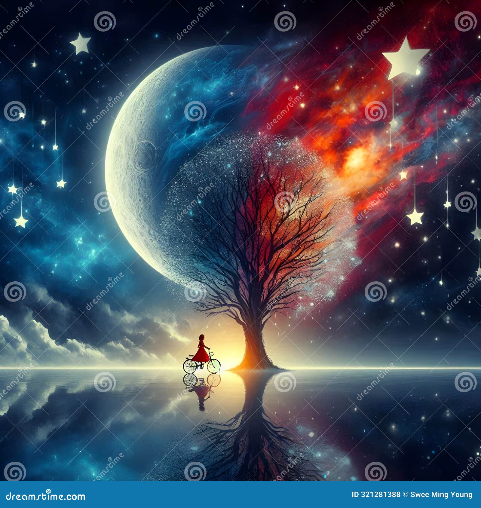 Image of an Imaginary Moon,stars and Celestial Tree of Life in a ...