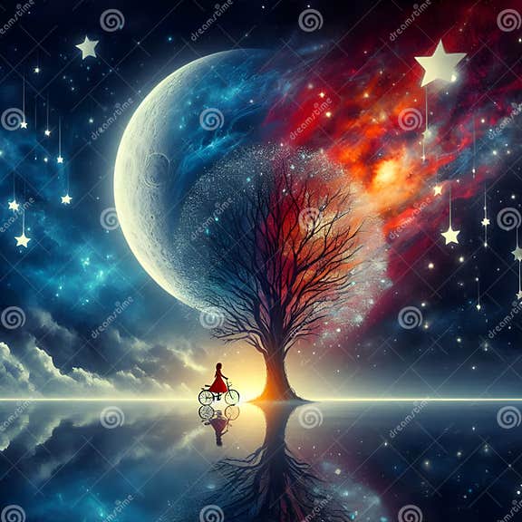 Image of an Imaginary Moon,stars and Celestial Tree of Life in a ...