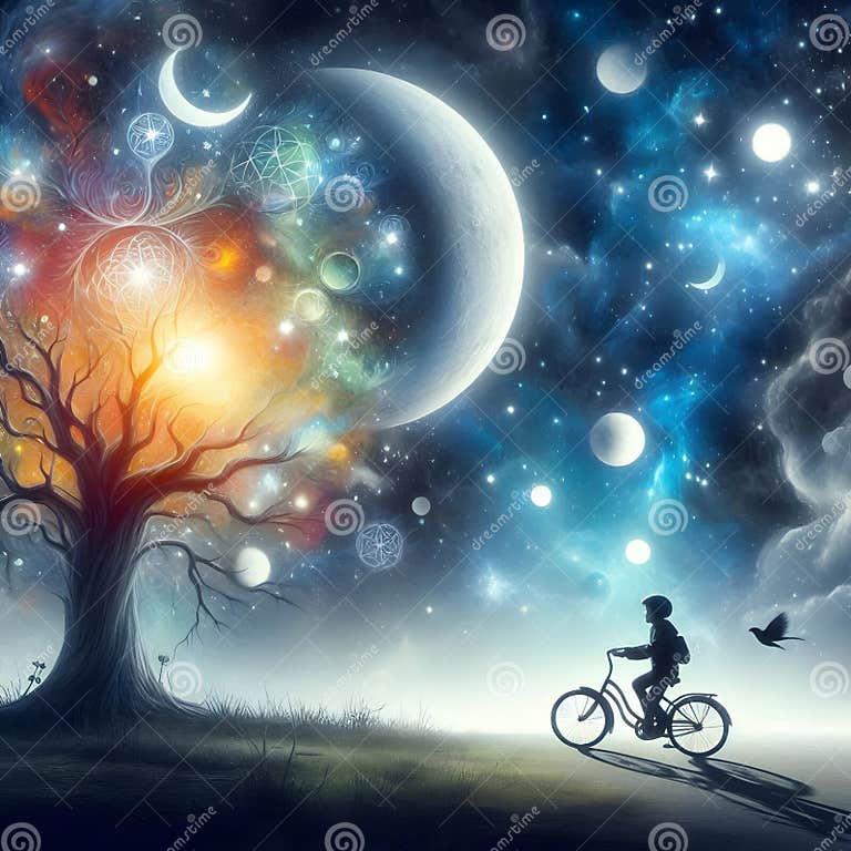 Image of an Imaginary Moon,stars and Celestial Tree of Life in a ...