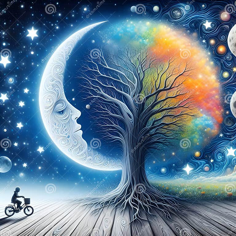 Image of an Imaginary Moon,stars and Celestial Tree of Life in a ...