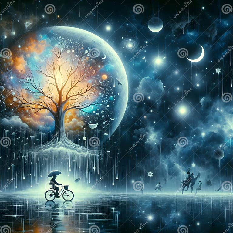 Image of an Imaginary Moon,stars and Celestial Tree of Life in a ...