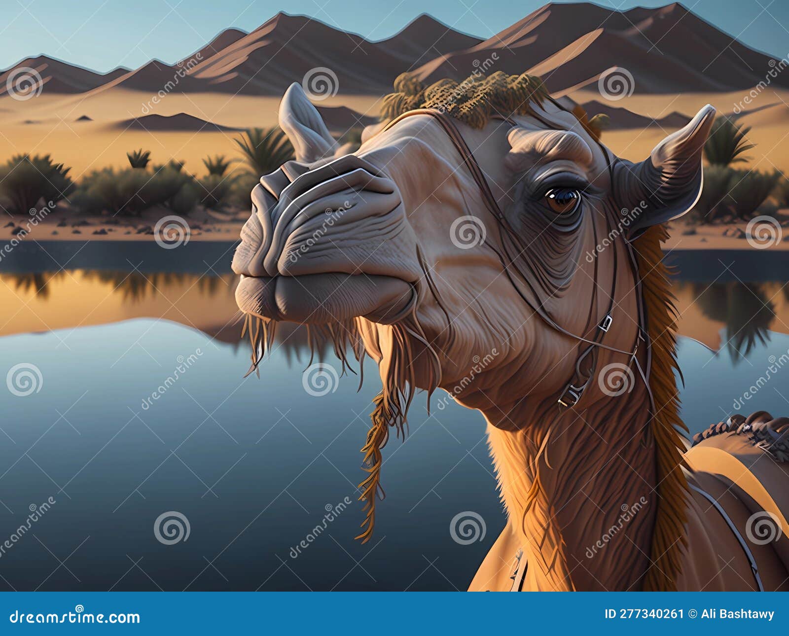 A Camel in the Desert with Mountains in the Background Stock ...